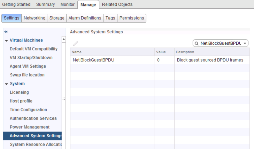 Esxi Host Advanced Configuration Using Powercli Parameter Netblockguestbpdu Virtualization