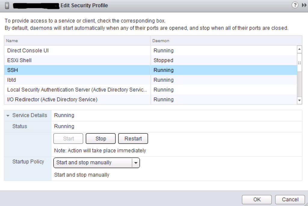 Configure And Report The Esxi Host Tsm Ssh Service Using Powercli Virtualization Dbaas