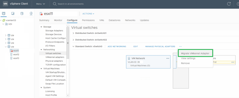 Migrate Esxi Vmkernel Port Group To A Vsphere Standard Switch Virtualization Dbaas And Whatever
